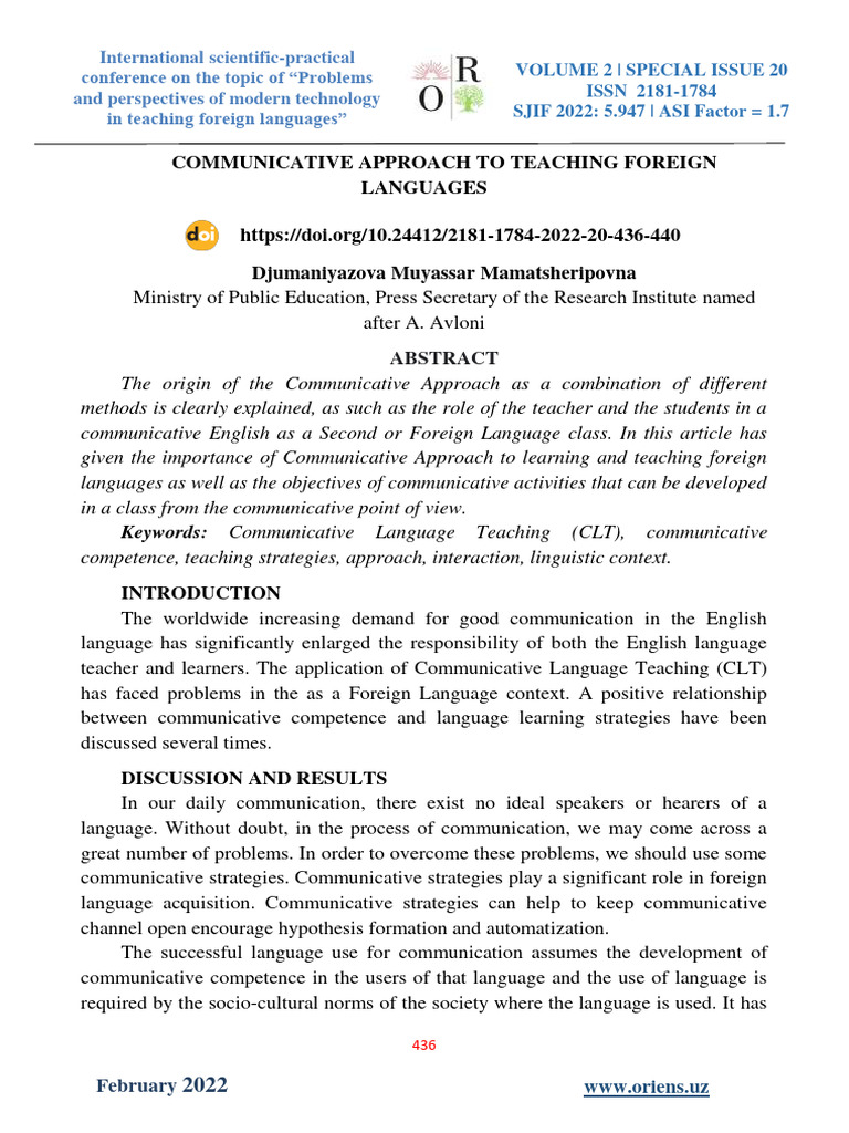 Communicative Approach To Teaching Foreign Languages | PDF | Language Education | Learning
