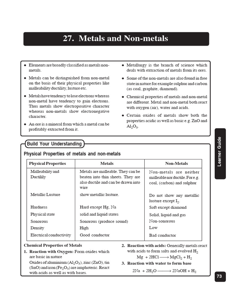 Metals vs Non-Metals Guide | PDF | Metals | Aluminium