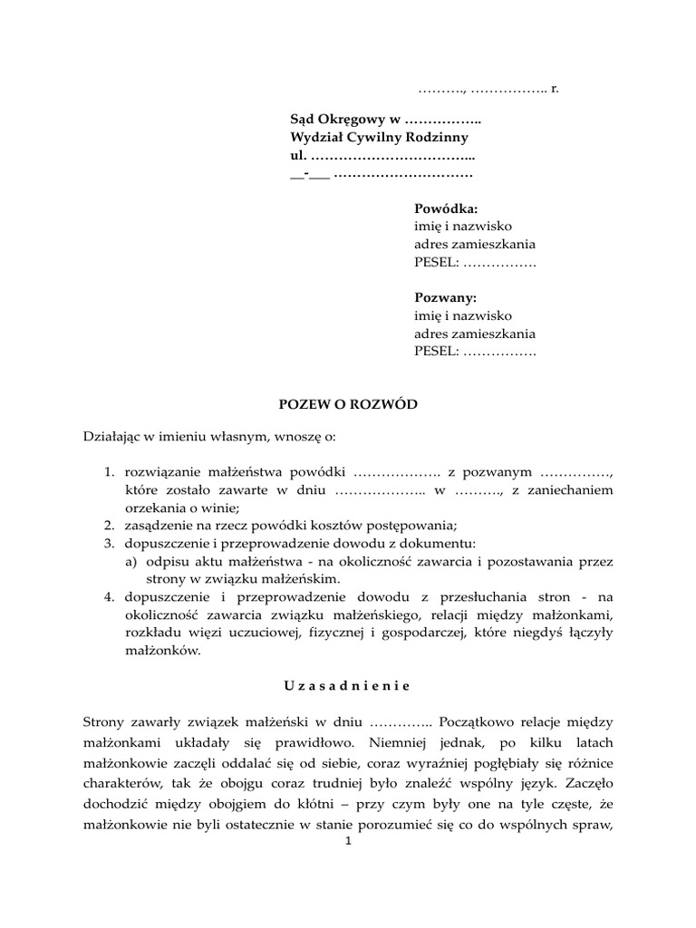 Pozew Rozwodowy WWW | PDF