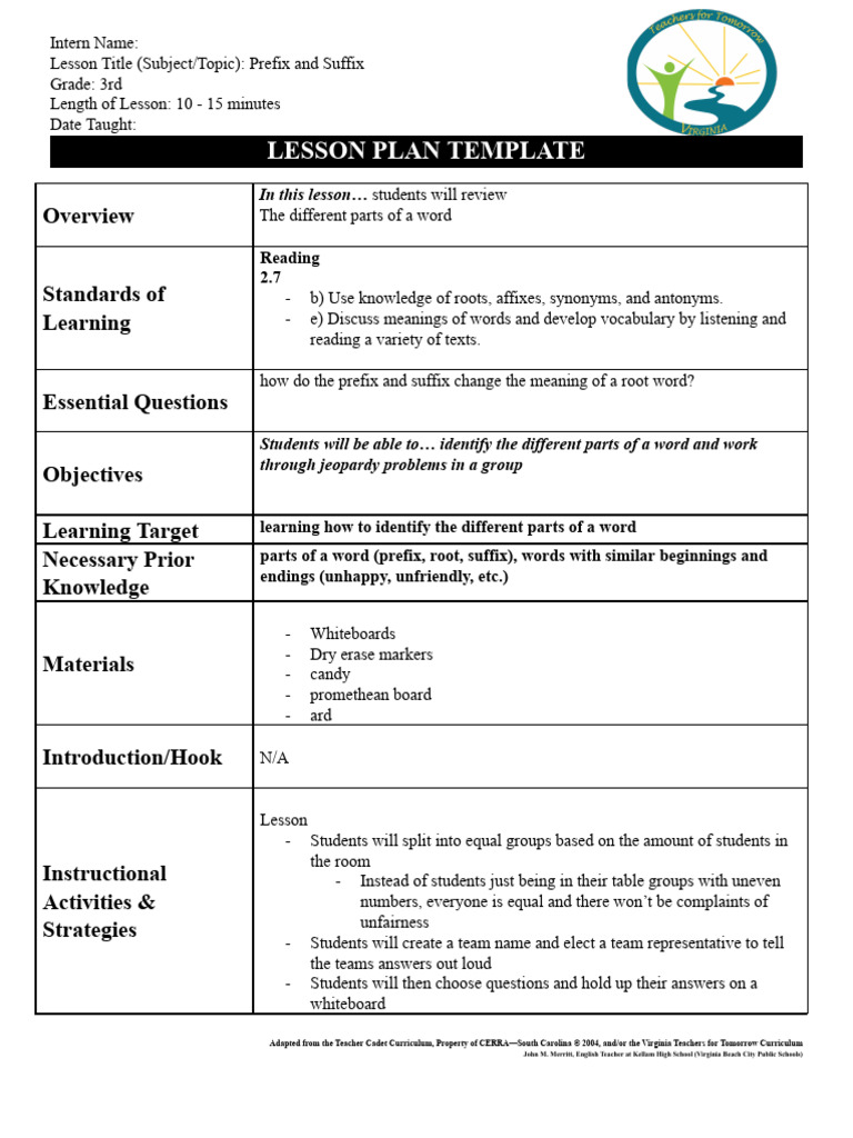 Jaelah Lee - Prefix and Suffix Lesson Plan | Download Free PDF | Lesson ...