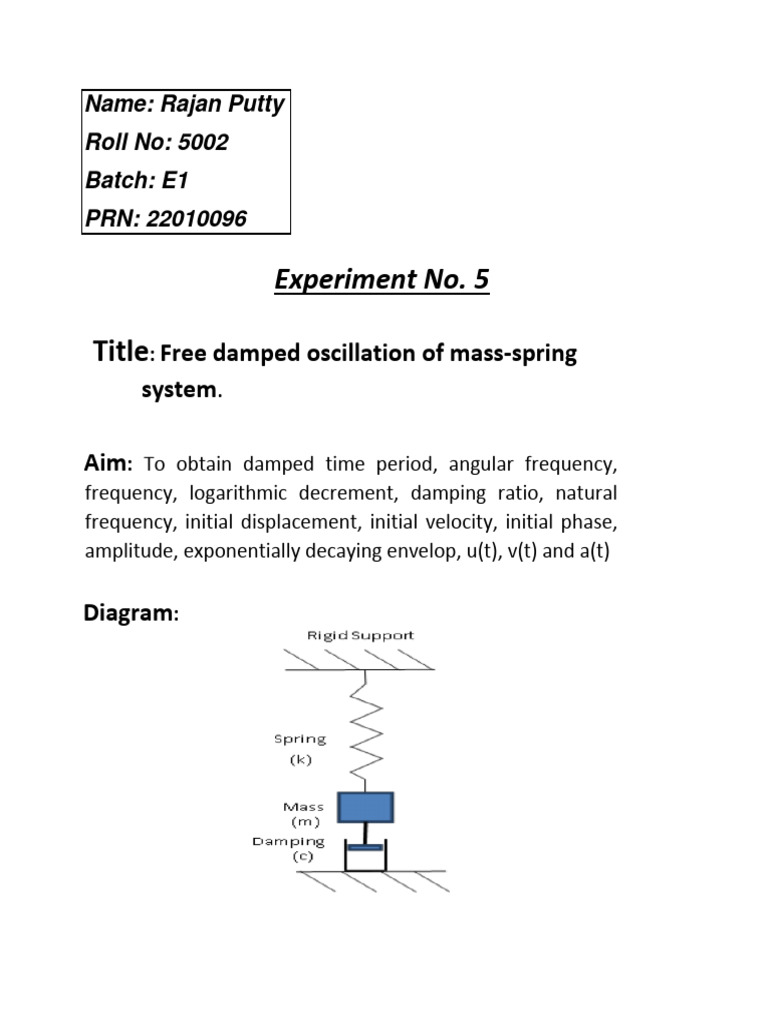 5002 - Rajan Putty - Physics - Practical 5 - E1 | PDF | Damping ...