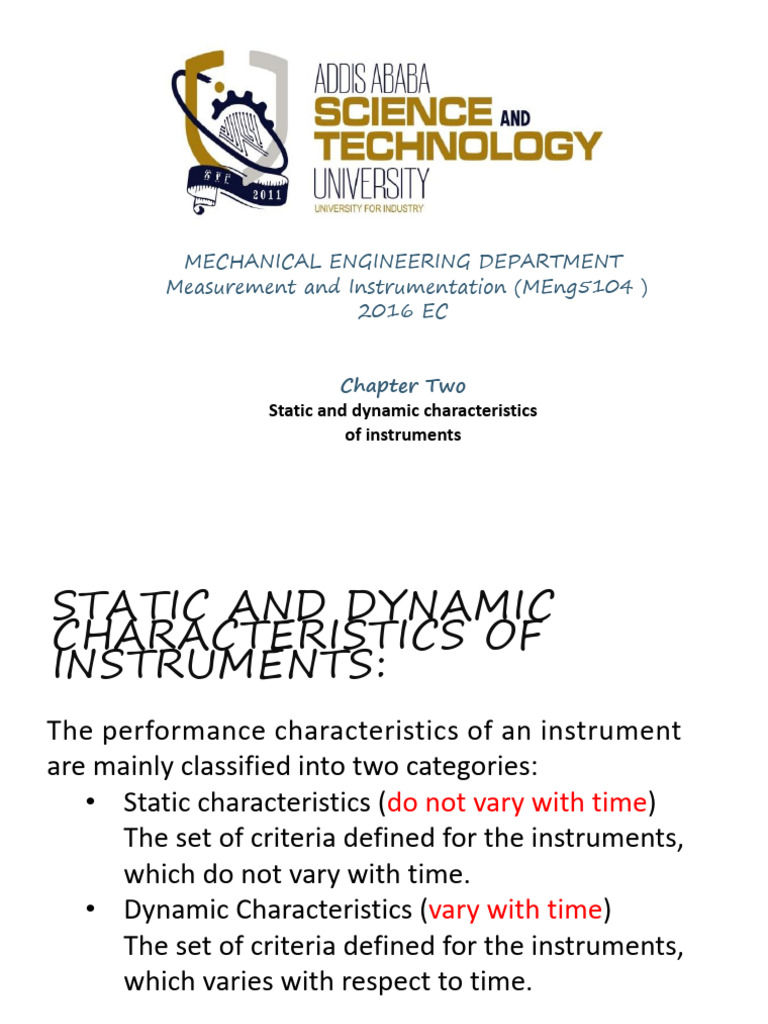 Lec 2 Static and Dinamic Chracterstic of Instrumentation | PDF | Observational Error | Accuracy ...