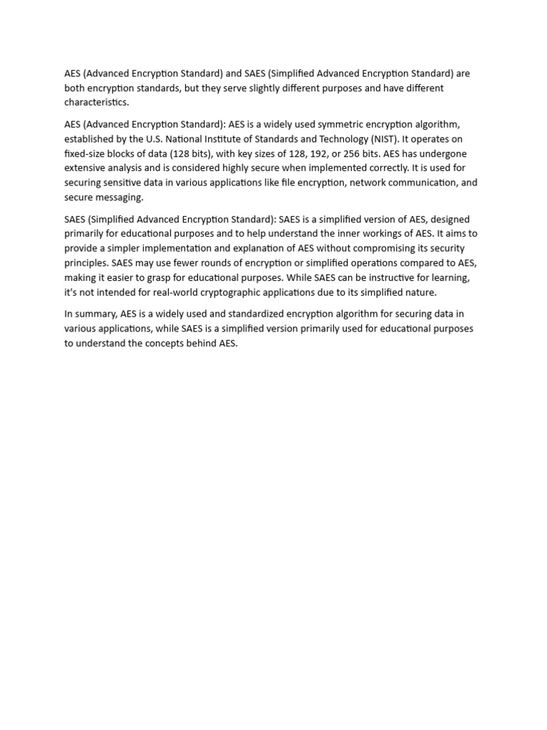AES Vs SAES | PDF