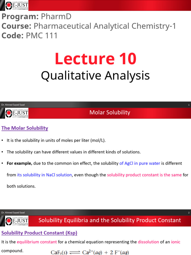 Lecture 10 Qualitative Analysis | PDF | Solubility | Hydroxide