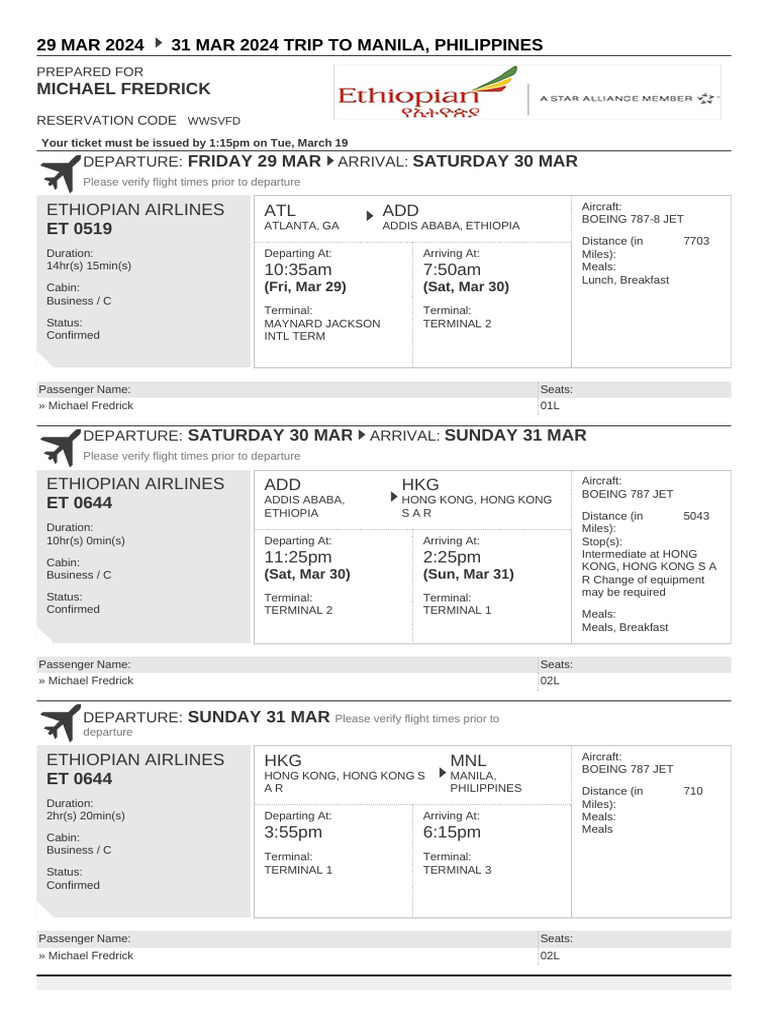 Michael's Manila Flight Itinerary | PDF | Civil Aircraft | Airliner