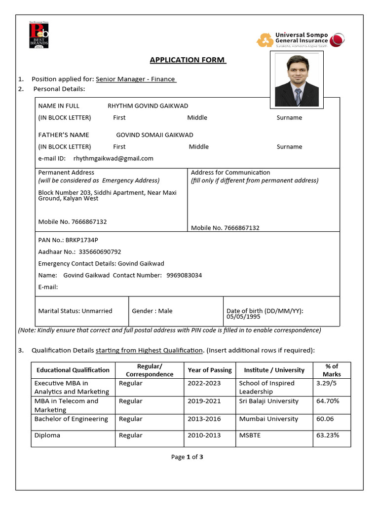 Application for Senior Manager - Finance | PDF | Business