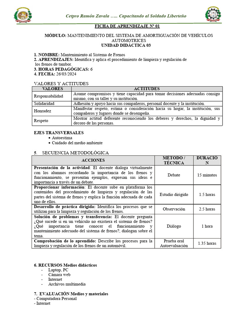 Ficha de Aprendizaje de La Iii Unidad Didáctica-300 Horas | PDF | Evaluación | Aprendizaje