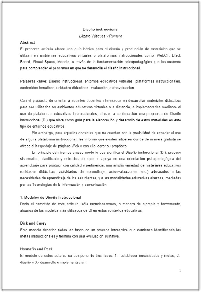 13 Diseño Instruccional Abstract Palabras Clave 1. Modelos de Diseño Instruccional | PDF