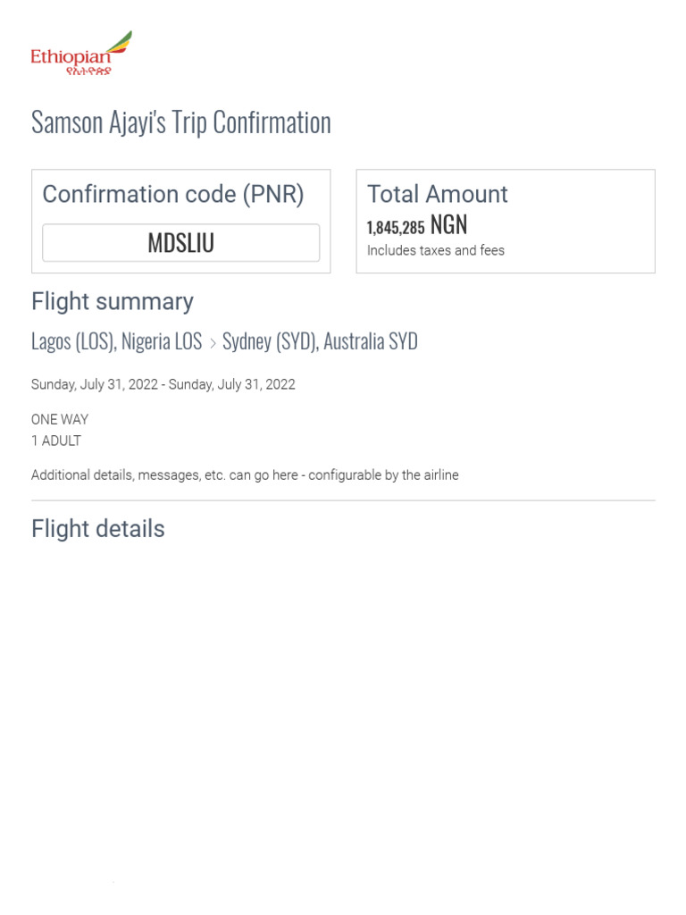 Ethiopian Airlines - Print confirmation | PDF | Ethiopia | Civil Aircraft