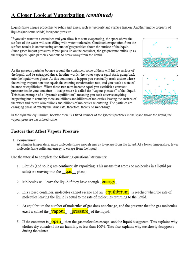 A Closer Look at Vaporization Contd Answers | PDF | Liquids | Gases