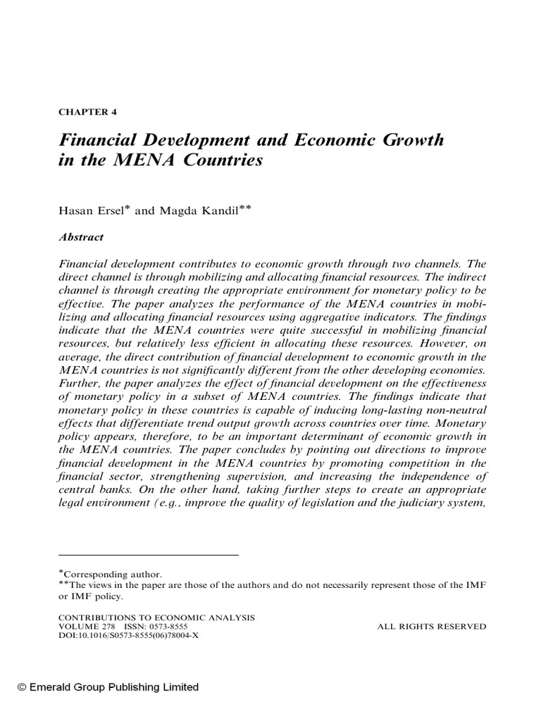 Financial Development and Economic Growth in MENA Countries | PDF ...