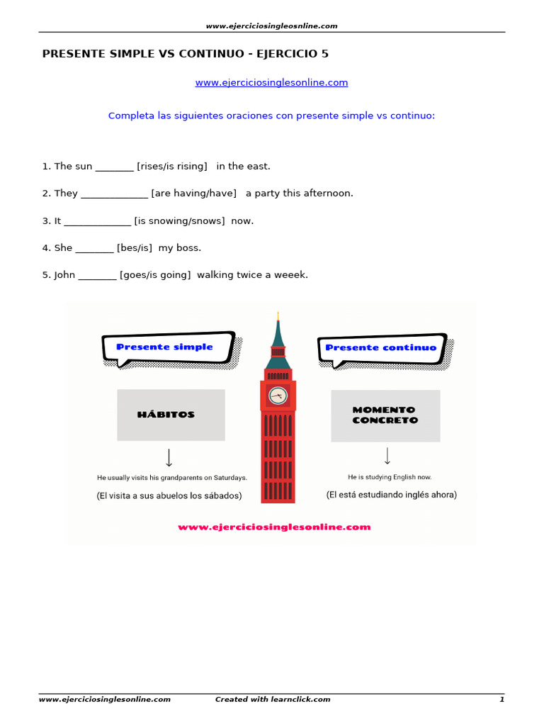 Presente Simple VS Continuo | PDF