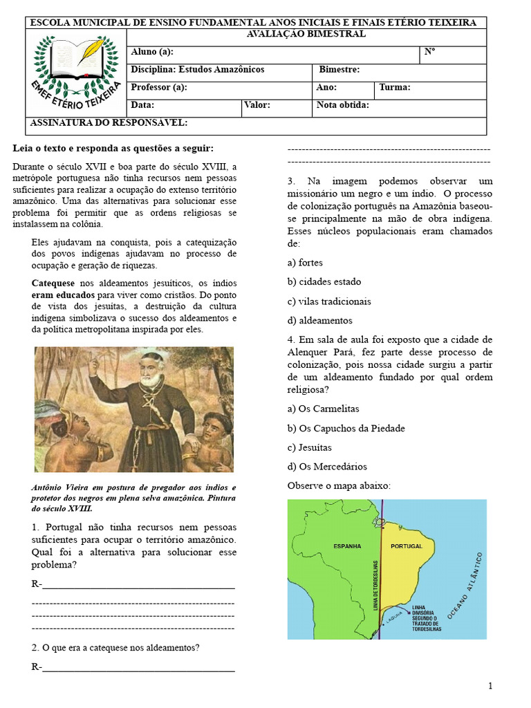 Atividades sobre a Ocupação da Amazônia | PDF | Povos indígenas | Portugal