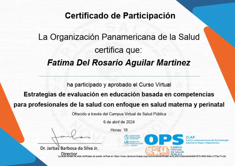 La Organización Panamericana de La Salud Certifica Que | PDF