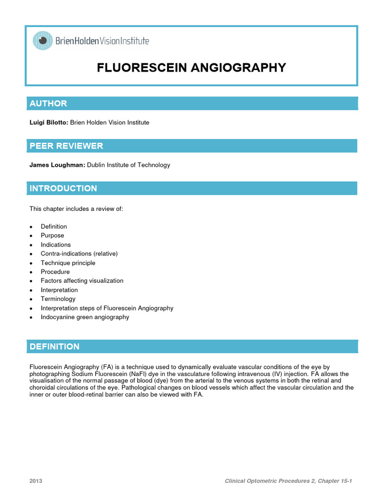 Fluorescein Angiography Overview | PDF | Angiography | Retina