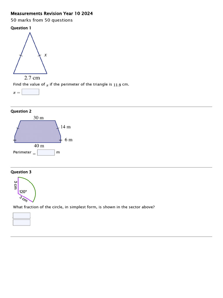 Measurements Revision Year 10 2024 | PDF | Area | Triangle