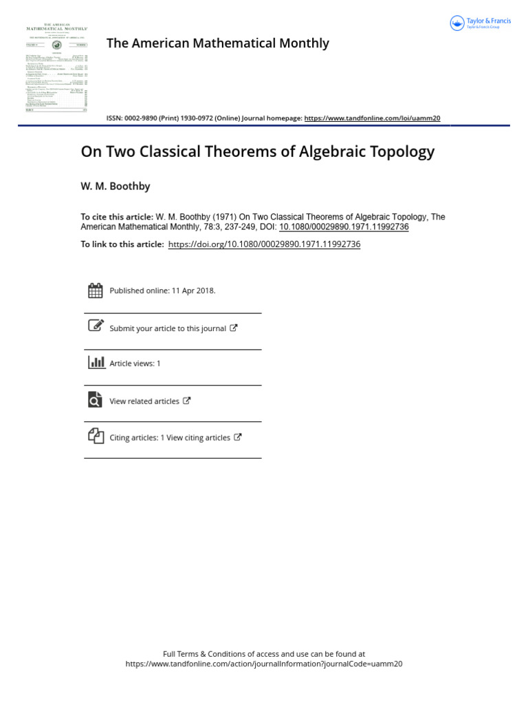Classical Theorems in Algebraic Topology | PDF | Manifold | Function ...