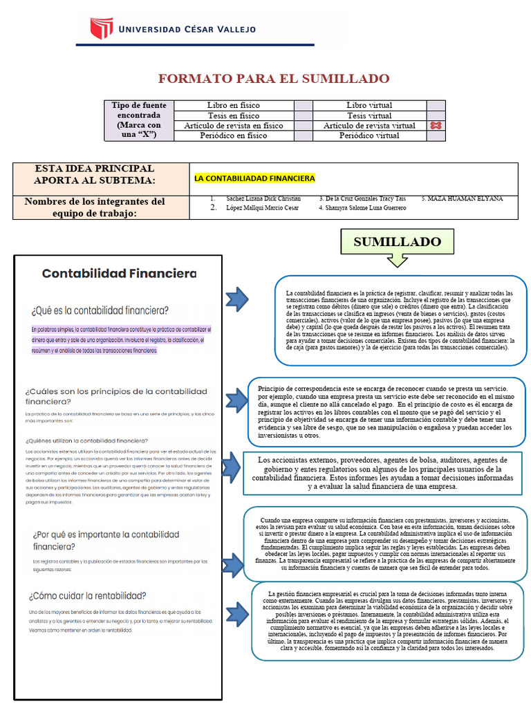 Formato para Sumillado | PDF | Contabilidad | Contabilidad financiera