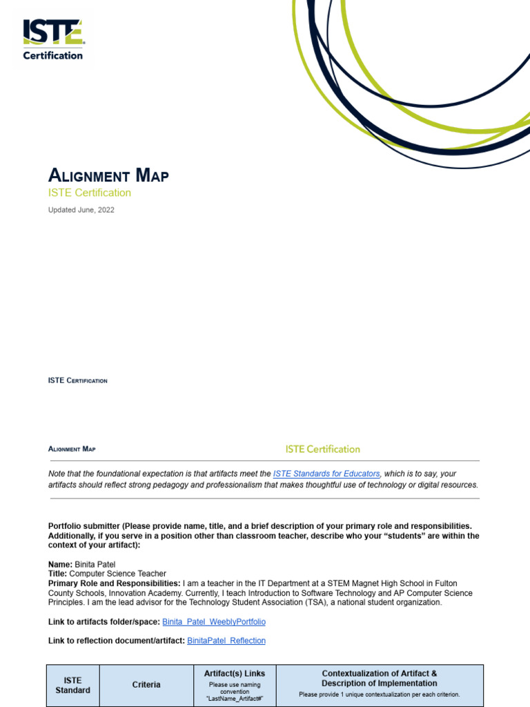 Iste Certification - Alignment Map - Binitapatel | PDF | Educational ...