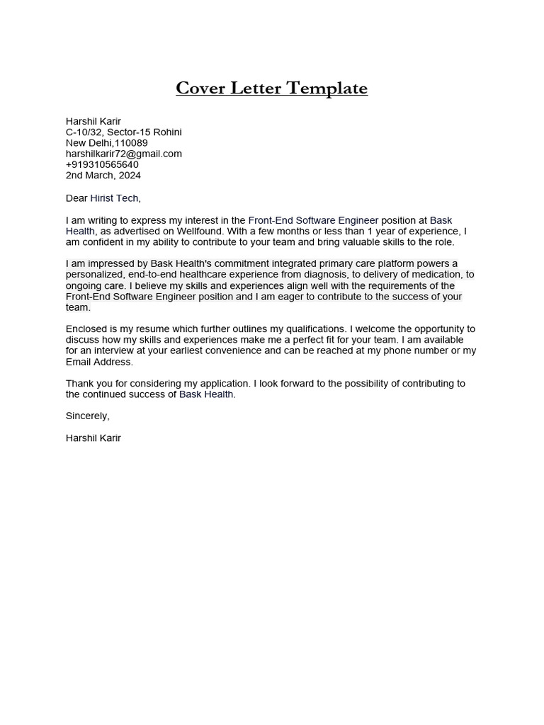 Cover Letter Template | PDF