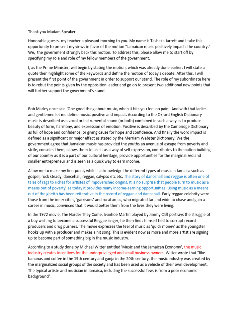 Exposition Speech | PDF | Reggae | Jamaica