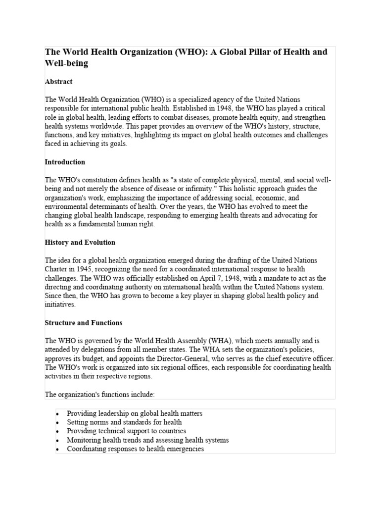 Overview of the World Health Organization | PDF | World Health ...
