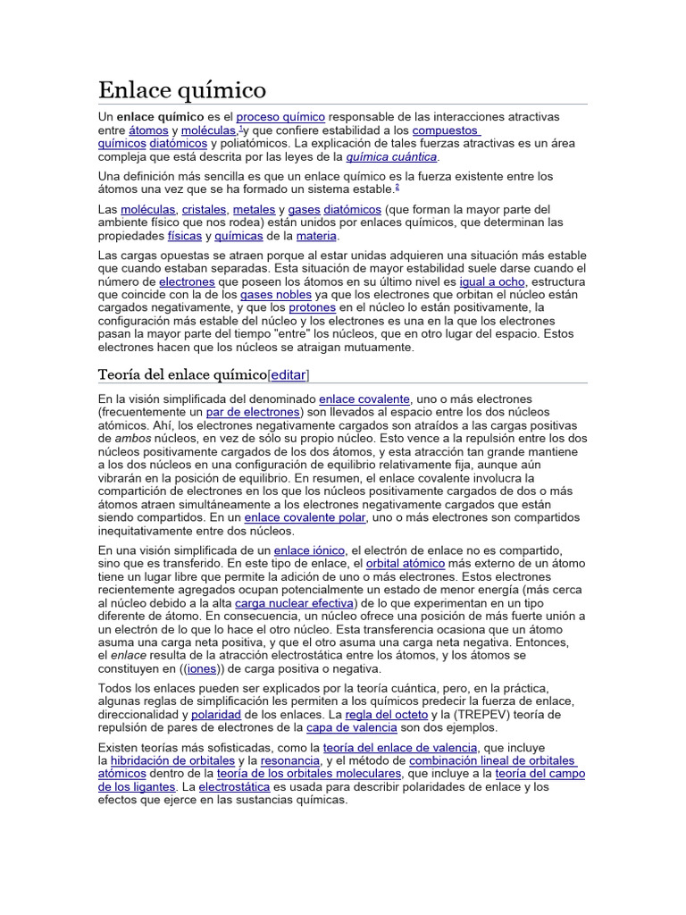 Enlace Químico | PDF | Enlace químico | Orbital Molecular