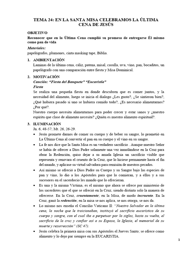 Tema 24 - en La Santa Misa, Celebramos La Última Cena de Je | PDF ...