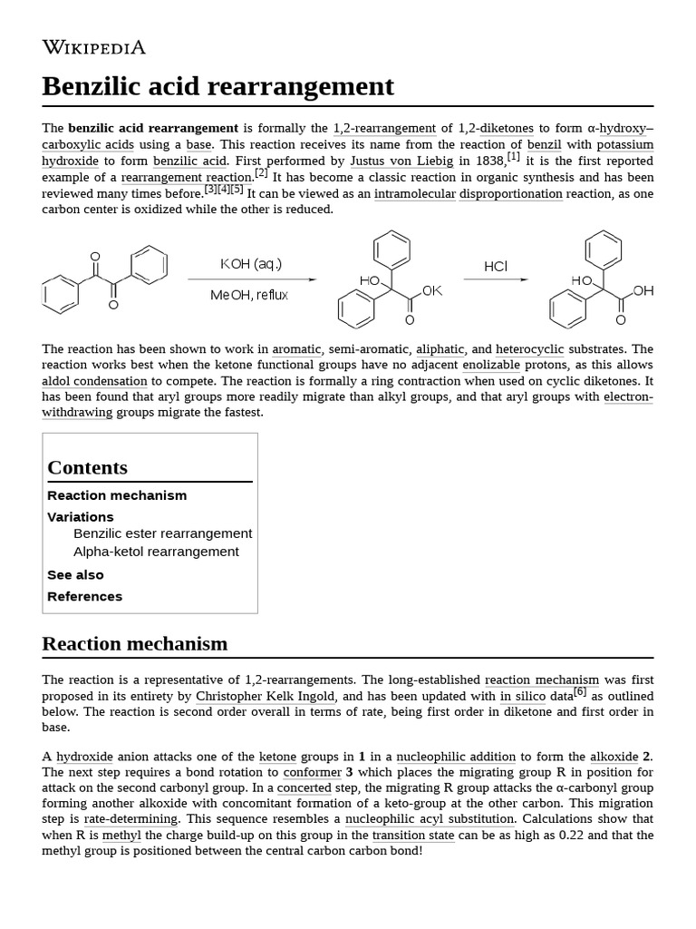 Benzilic Acid Rearrangement | PDF | Unit Processes | Organic Chemistry