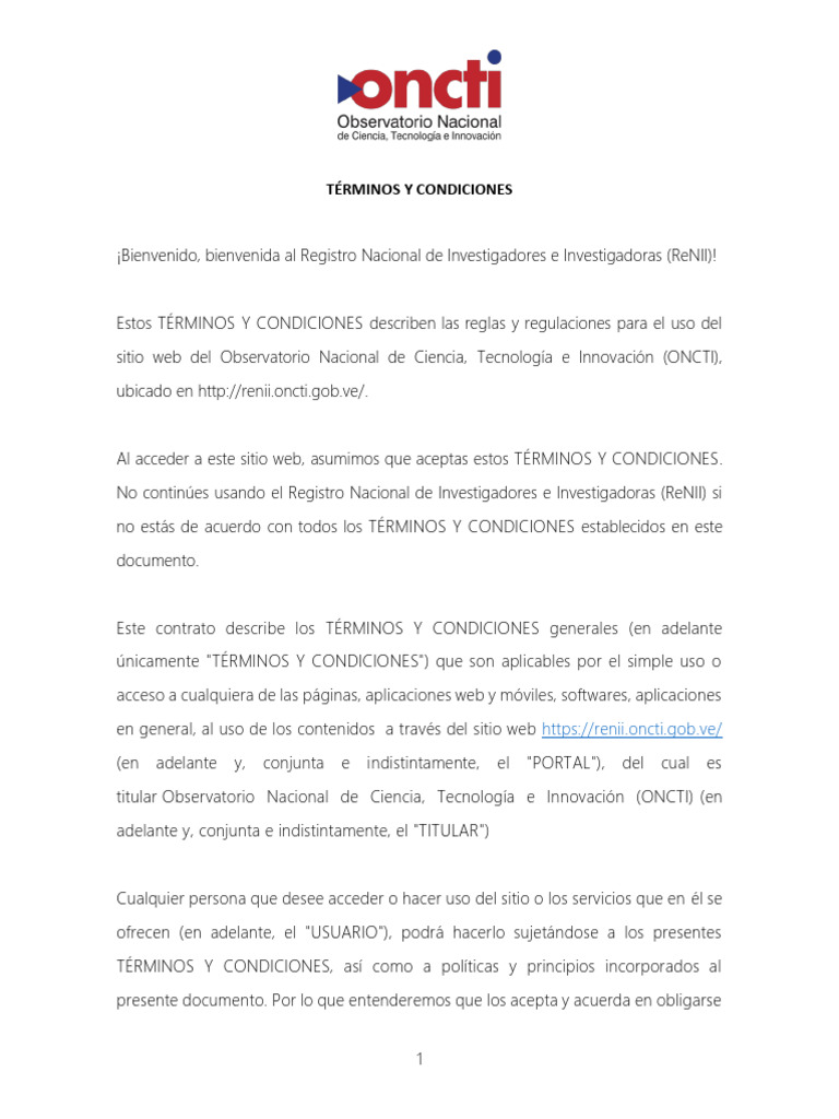 Renii Terminos y Condiciones | PDF | Cookie HTTP | Sitios web