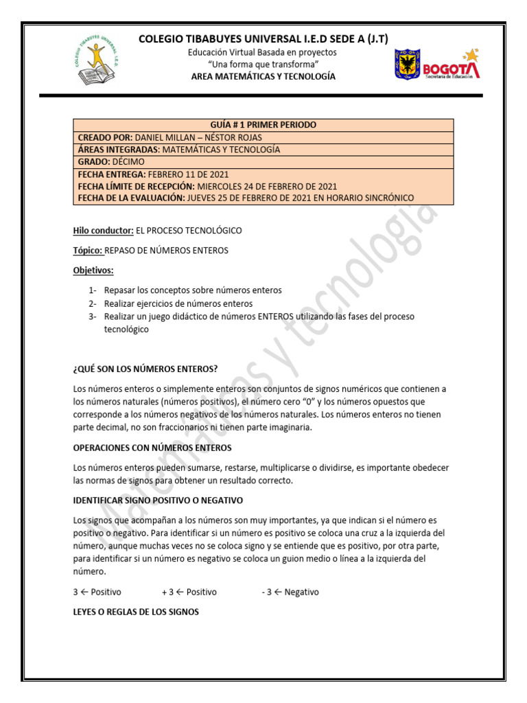 Guia 1 Decimo Primer Periodo Pdf Entero Diseño