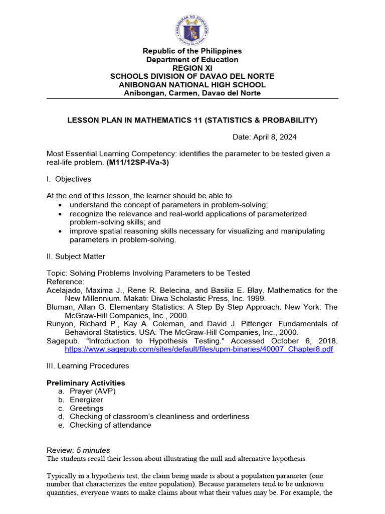 M1 Lesson 4 Quarter IV Statistics & Probability | PDF | Sampling ...