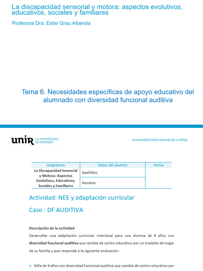 06 Tema 6 INTERVENCIÓN DF AUDITIVA Y REFUERZO CASOS | PDF | Aprendizaje | Educación especial
