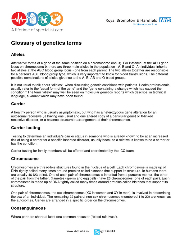Glossary of Genetics Terms Explained | PDF | Zygosity | Genetics