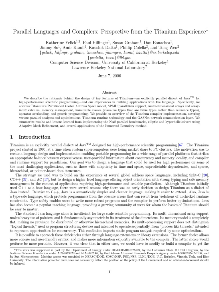 Parallel Languages and Compilers: Perspective From The Titanium ...
