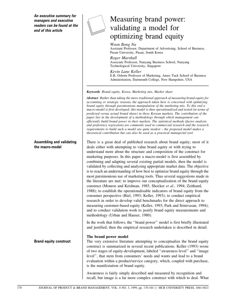 Measuring Brand Power Validating A Model For Optim | PDF | Brand ...