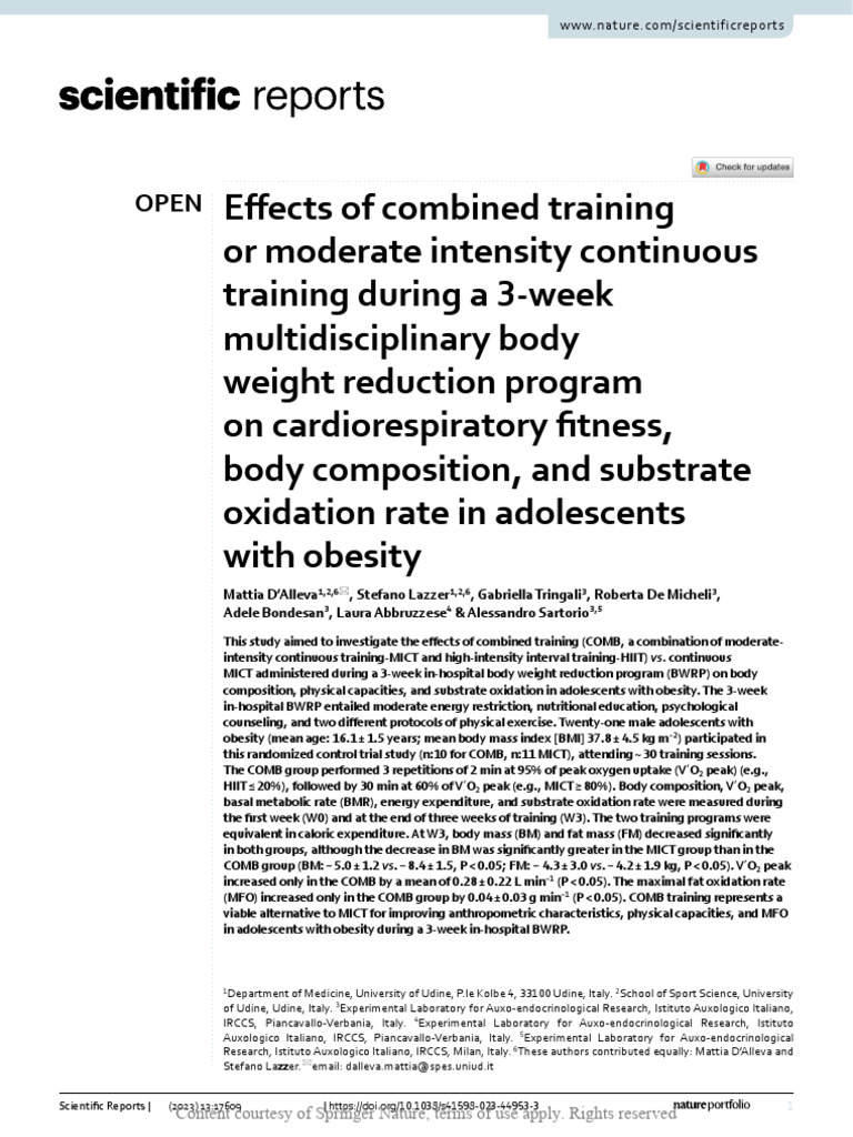 Training Effects on Obese Adolescents | PDF | High Intensity Interval ...