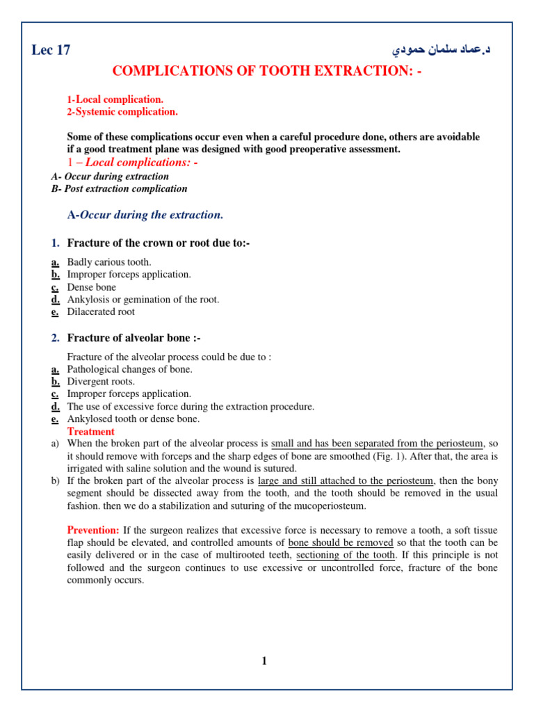 Tooth Extraction Complications Explained | PDF | Medical Specialties ...