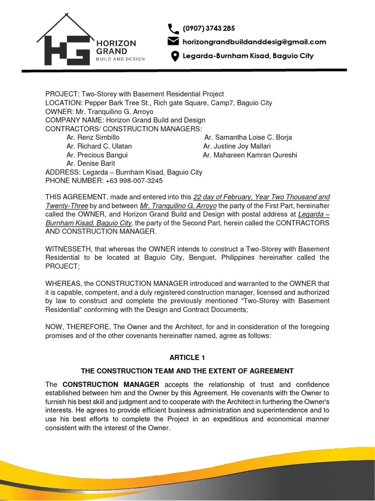 Final Construction Manager Agreement | PDF | Breach Of Contract ...