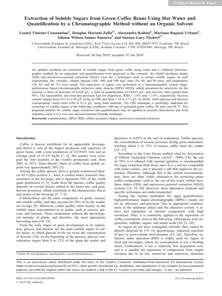 Extraction of Soluble Sugars From Green Coffee Bea | Download Free PDF | Chromatography ...