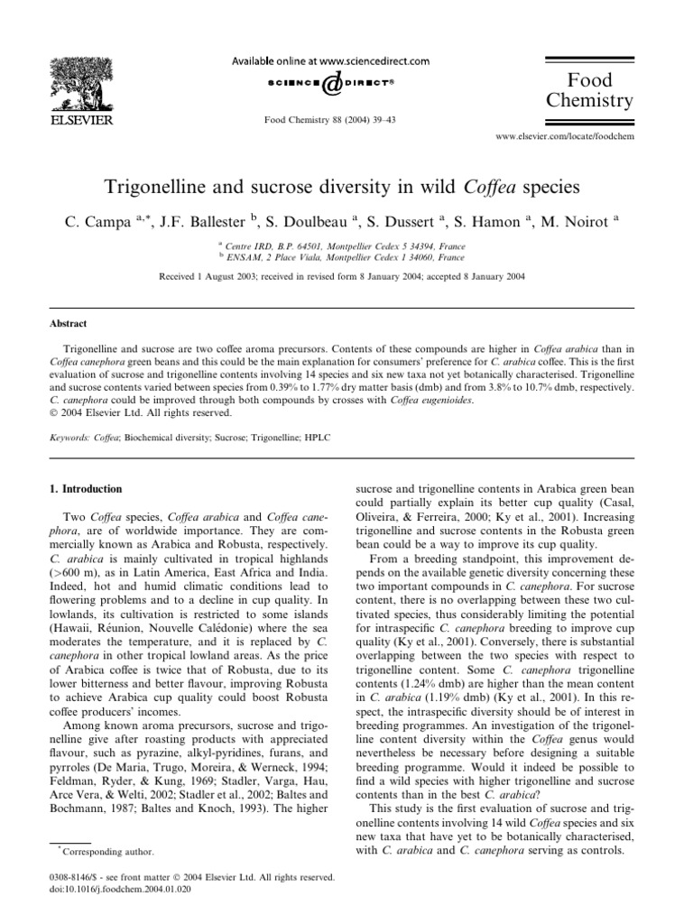 Trigonelline and Sucrose in Wild Coffea Species | PDF | High ...