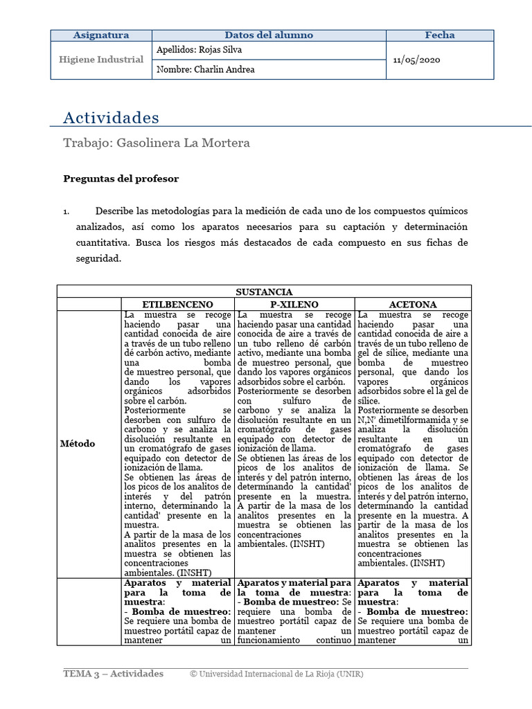 Trabajo Gasolinera La Mortera | PDF | Cromatografía de gases | Higiene ...