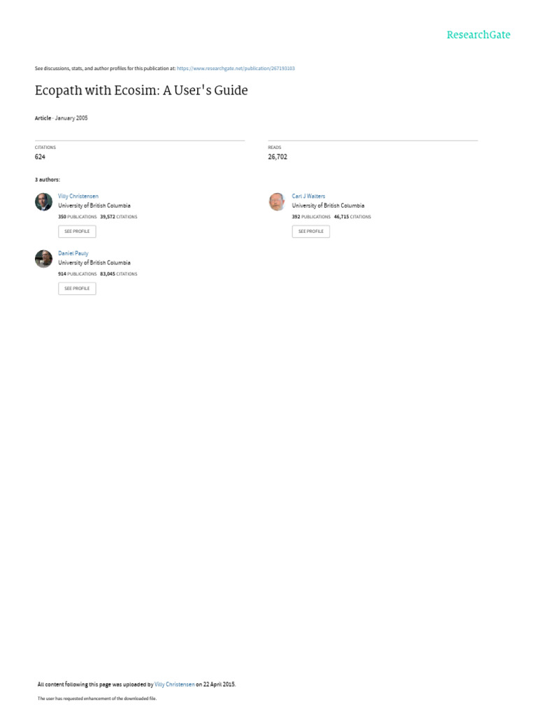 Ecopath With Ecosim A Users Guide | Download Free PDF | Food Web | Ecology