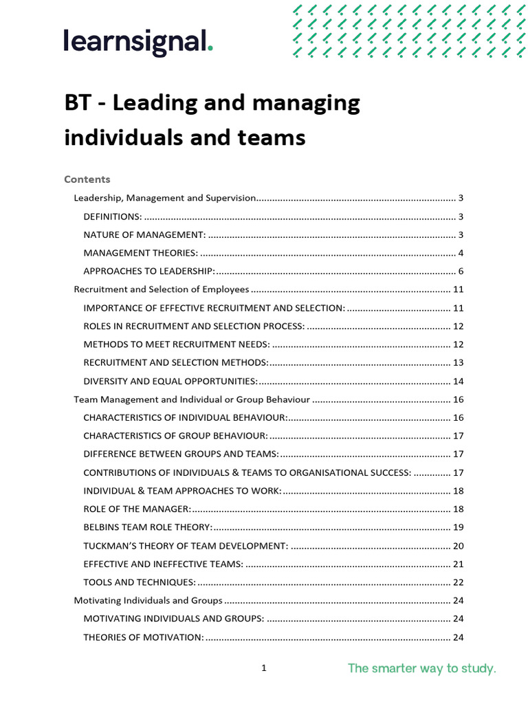 BT - Leading and Managing Individuals and Teams | PDF | Recruitment ...