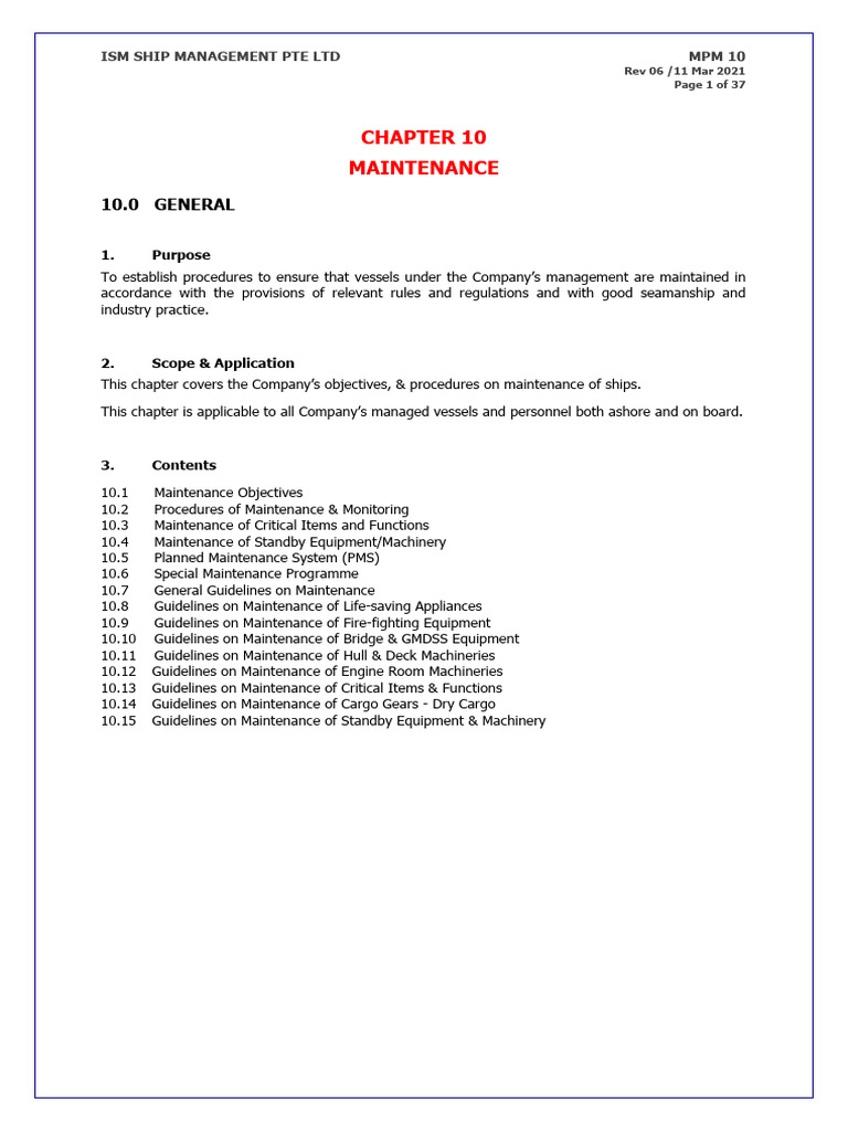 MPM Maintenance Procedures Overview | PDF