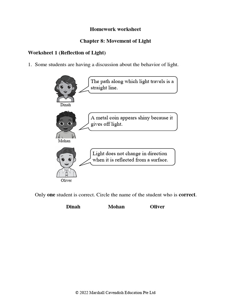 g-6 Reflection of Light Worksheet | PDF | Reflection (Physics) | Light