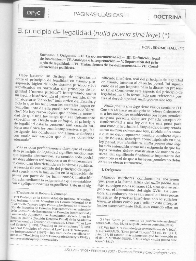 El Ppio. Legalidad Nulla Crime Nulla Poena Sine Lege J.Hall | PDF
