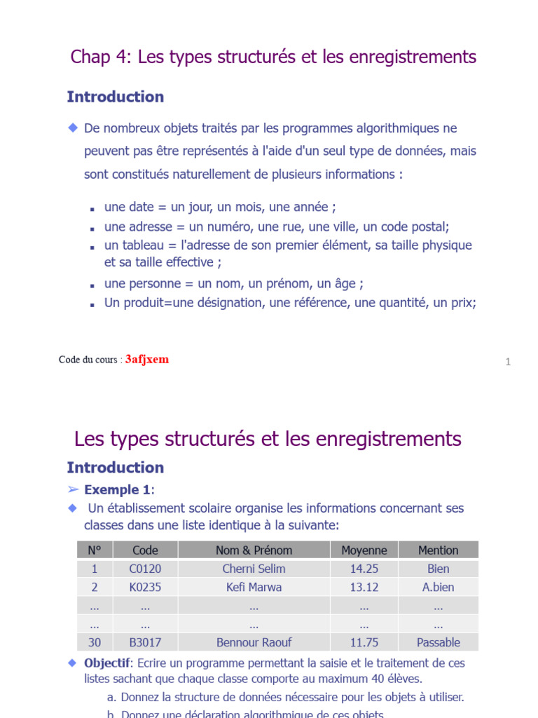 Structure Enregistrement | PDF | Variable (informatique ...