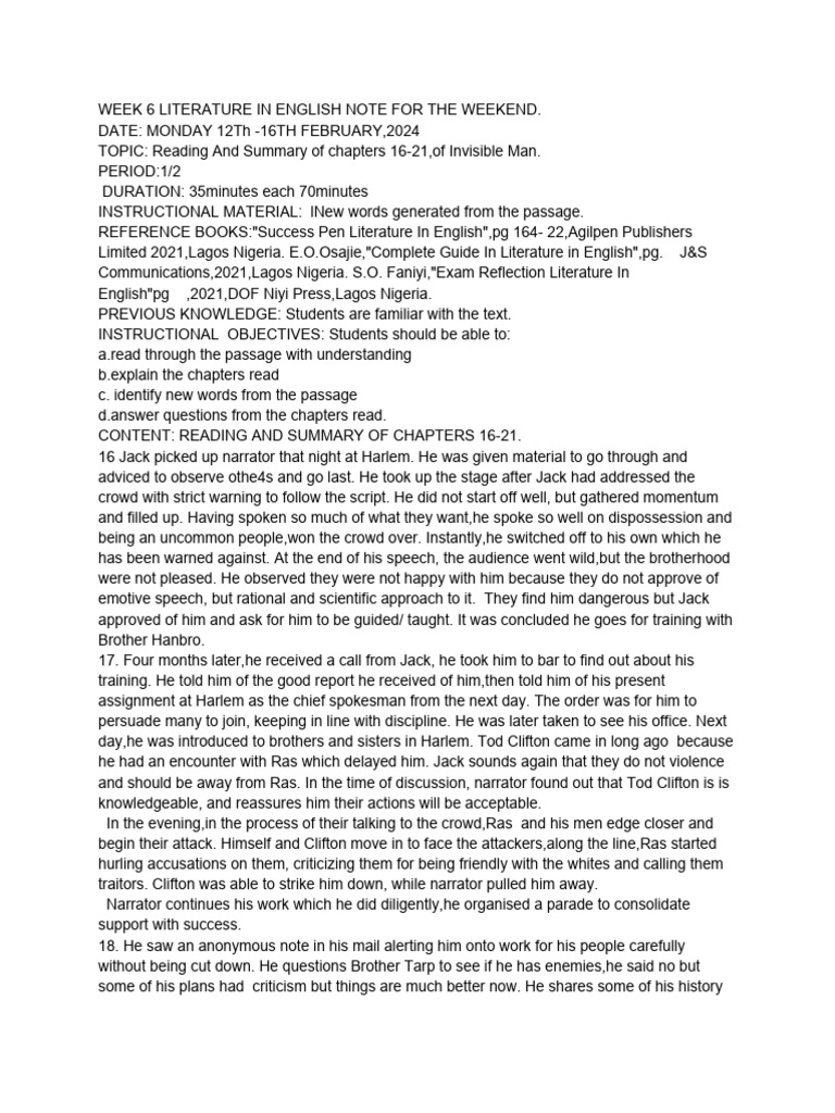 Week 6 Literature in English Note For The Weekend | PDF | English Language