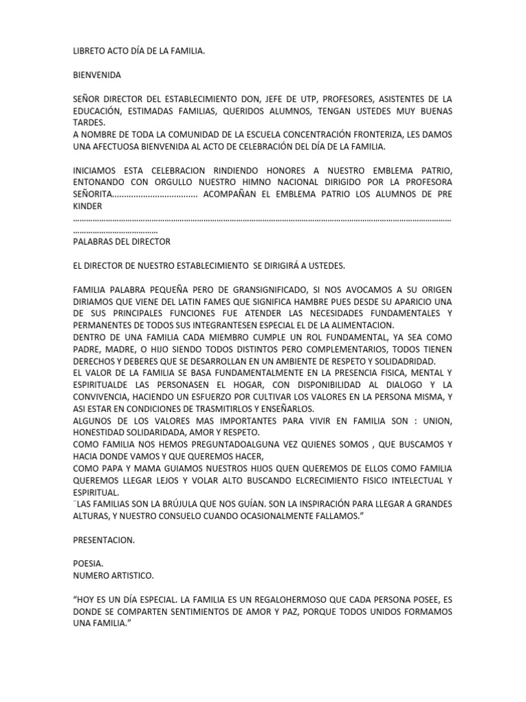 Libreto Acto Día de la Familia | PDF | Salud y bienestar